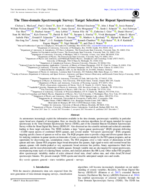 (PDF) The Time-domain Spectroscopic Survey: Target Selection for Repeat ...