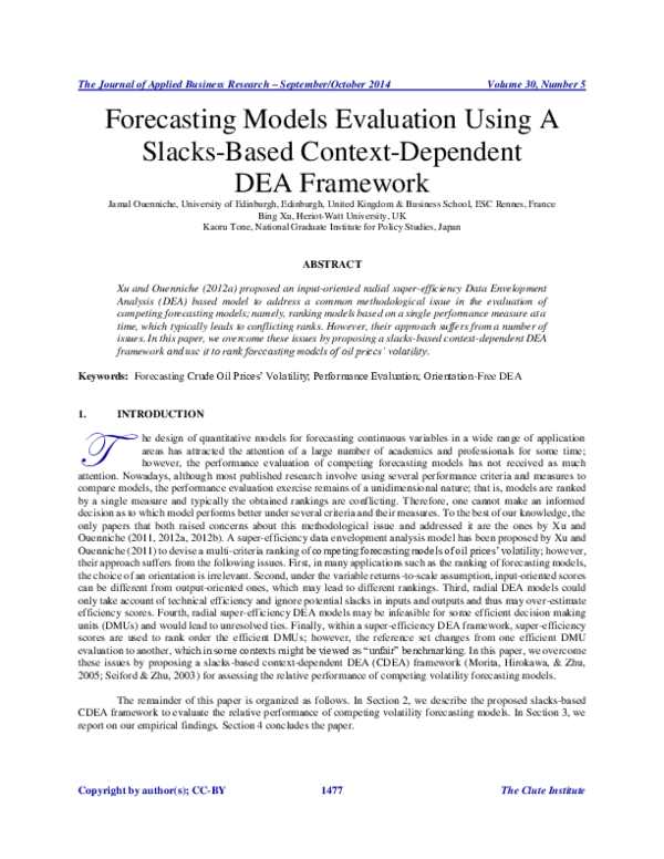 (PDF) Ranking Forecasting Models with DEA Framework