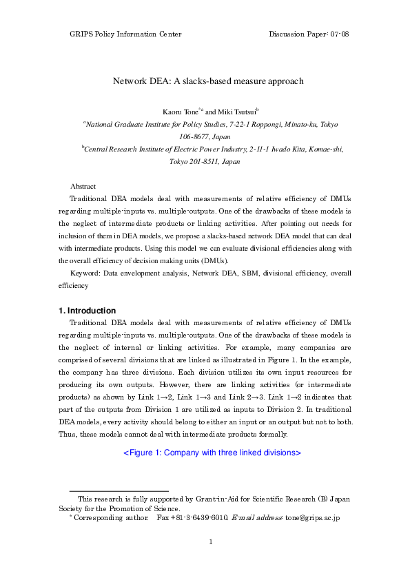 (PDF) Network DEA: A slacks-based measure approach