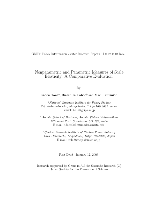 (PDF) Nonparametric and Parametric Measures of Scale Elasticity: A Comparative Evaluation