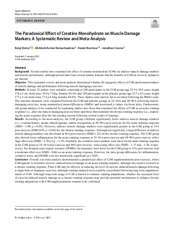 (PDF) The Paradoxical Effect of Creatine Monohydrate on Muscle Damage ...