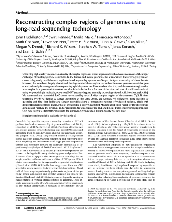 (PDF) Reconstructing complex regions of genomes using long-read sequencing technology