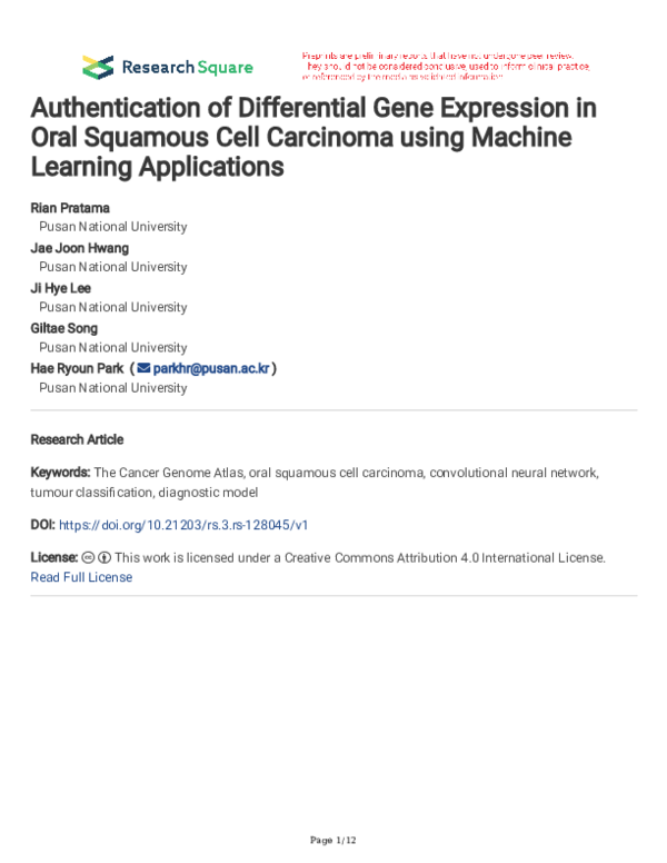 (PDF) Authentication of Differential Gene Expression in Oral Squamous Cell Carcinoma using ...