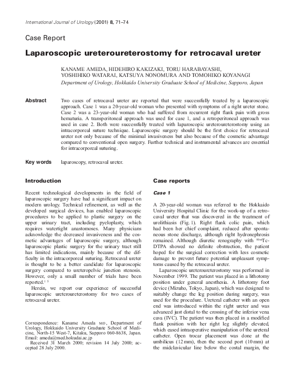 (PDF) Laparoscopic ureteroureterostomy for retrocaval ureter | Subodh ...