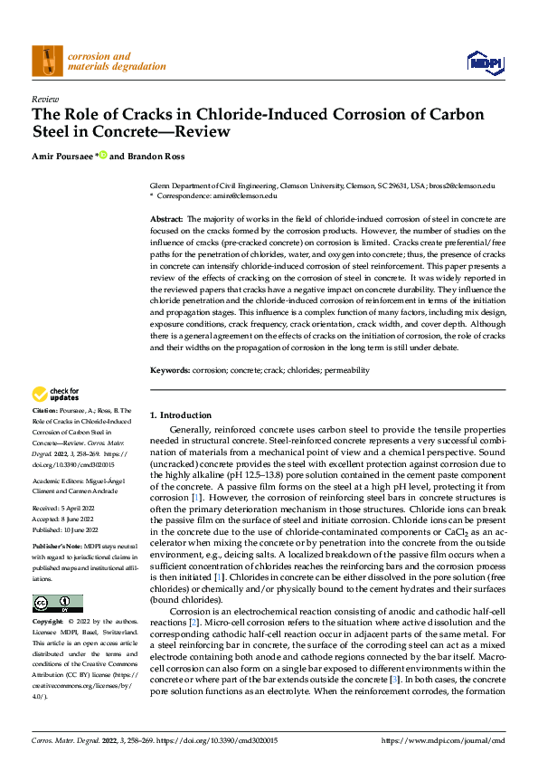 Pdf The Role Of Cracks In Chloride Induced Corrosion Of Carbon Steel