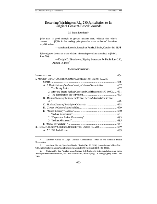 (PDF) Returning Washington PL 280 Jurisdiction to its Original Consent ...