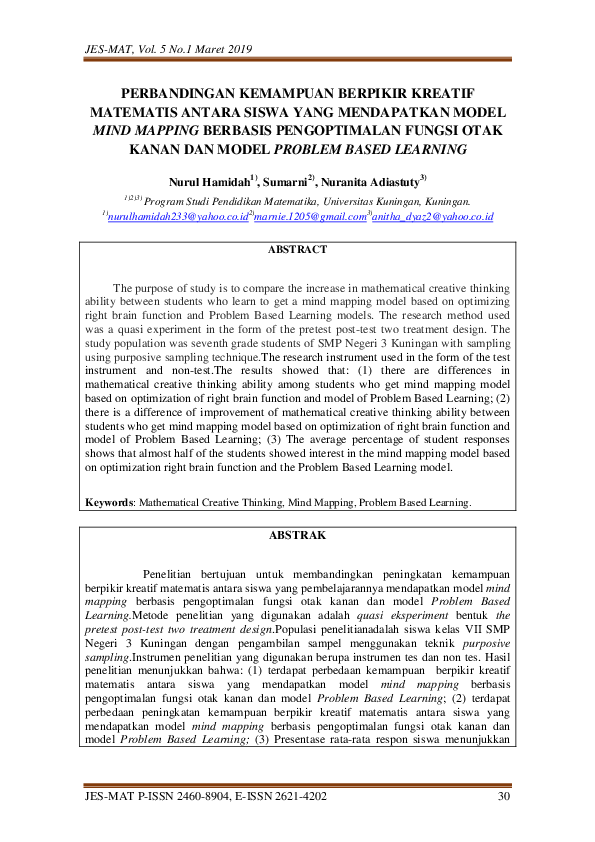 (PDF) Perbandingan Kemampuan Berpikir Kreatif Matematis Antara Siswa Yang Mendapatkan Model Mind ...