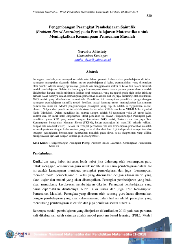 (PDF) Pengembangan Perangkat Pembelajaran Saintifik (Problem Based Learning) pada Pembelajaran ...