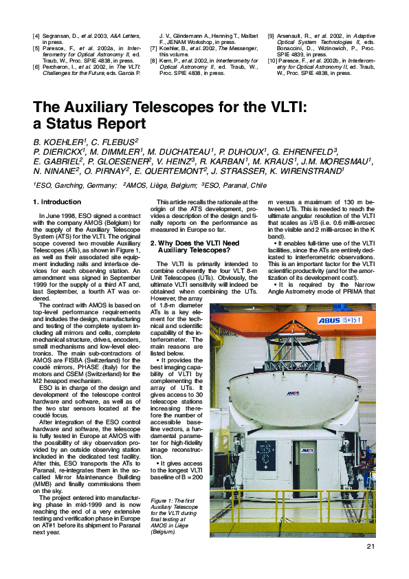 (PDF) The Auxiliary Telescopes for the VLTI: a status report | Robert Karban - Academia.edu