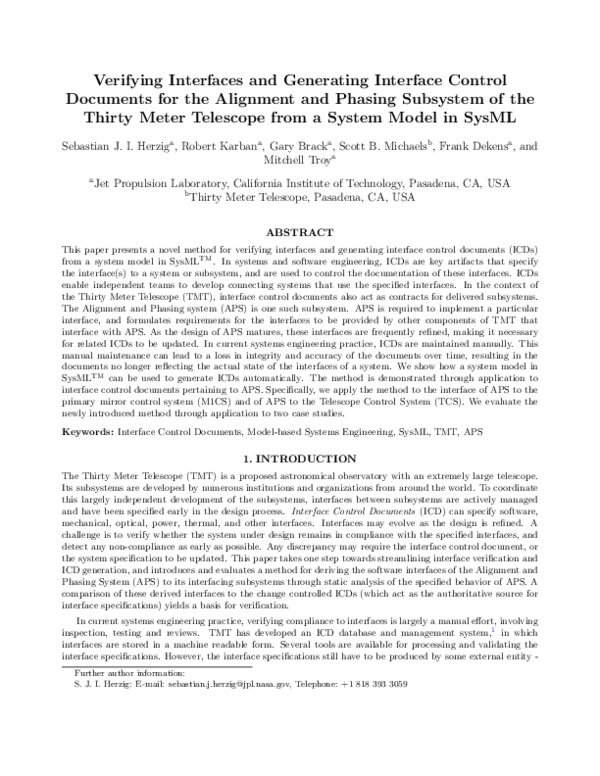 (PDF) Verifying Interfaces and generating interface control documents ...