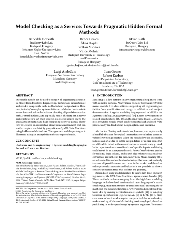 (PDF) Model checking as a service: towards pragmatic hidden formal methods
