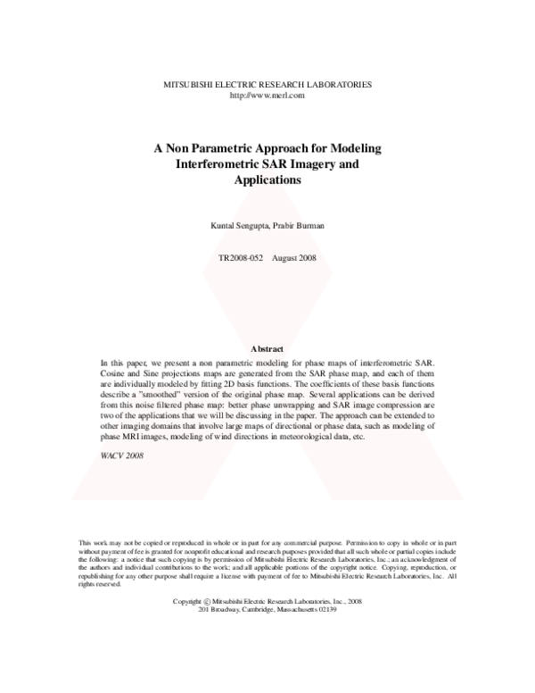 (PDF) A non parametric approach for modeling interferometric SAR imagery and applications
