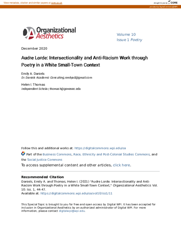 (PDF) Audre Lorde: Intersectionality and Anti-Racism Work through ...