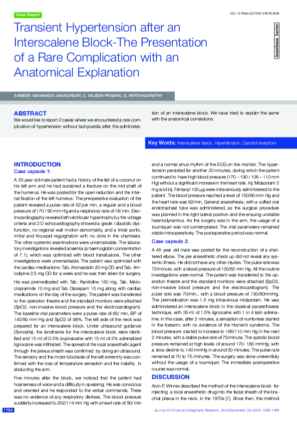 (PDF) Transient Hypertension after an Interscalene Block-The ...