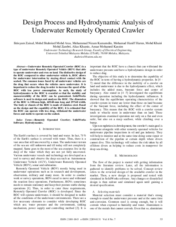 Pdf Design Process And Hydrodynamic Analysis Of Underwater Remotely Operated Crawler