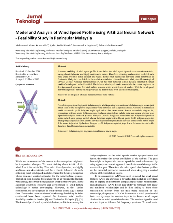 (PDF) Model and Analysis of Wind Speed Profile using Artificial Neural Network - Feasibility ...