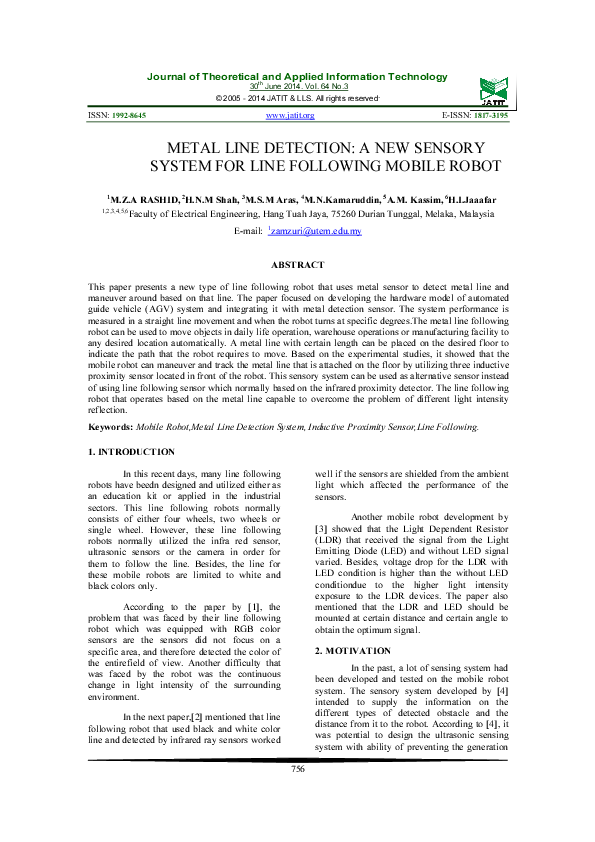 (PDF) Metal Line Detection: A New Sensory System for Line Following Mobile Robot