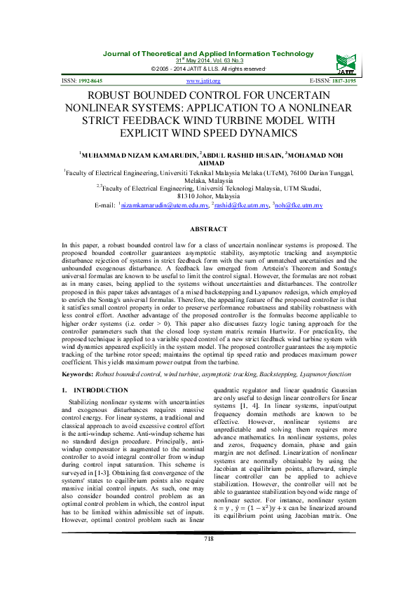 (PDF) Robust Bounded Control for Uncertain Nonlinear Systems: Application to a Nonlinear Strict ...