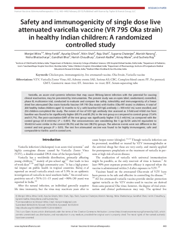 (PDF) Safety and immunogenicity of single dose live attenuated ...
