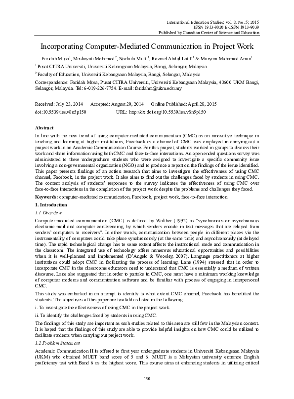 (PDF) Incorporating Computer-Mediated Communication in Project Work