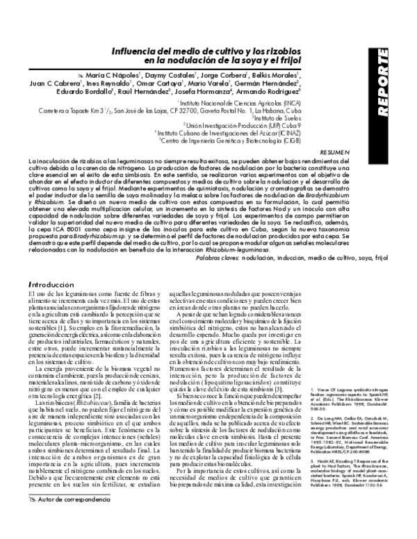 (PDF) @ Autor de correspondencia Influencia del medio de cultivo y los ...