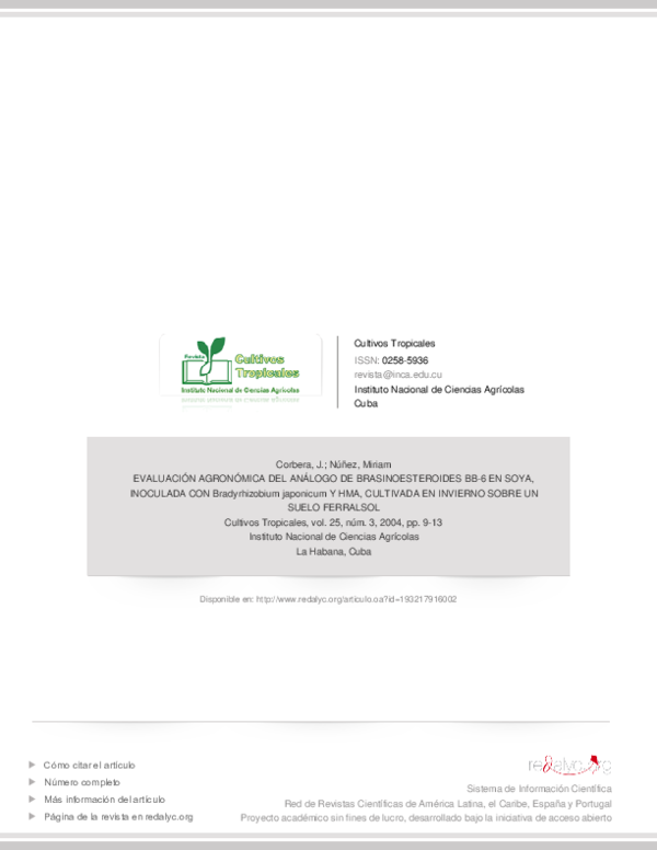 (PDF) Evaluación agronómica del análogo de brasinoesteroides BB-6 en ...