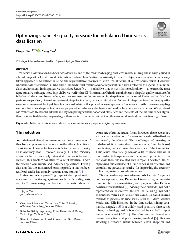 (PDF) Optimizing shapelets quality measure for imbalanced time series ...