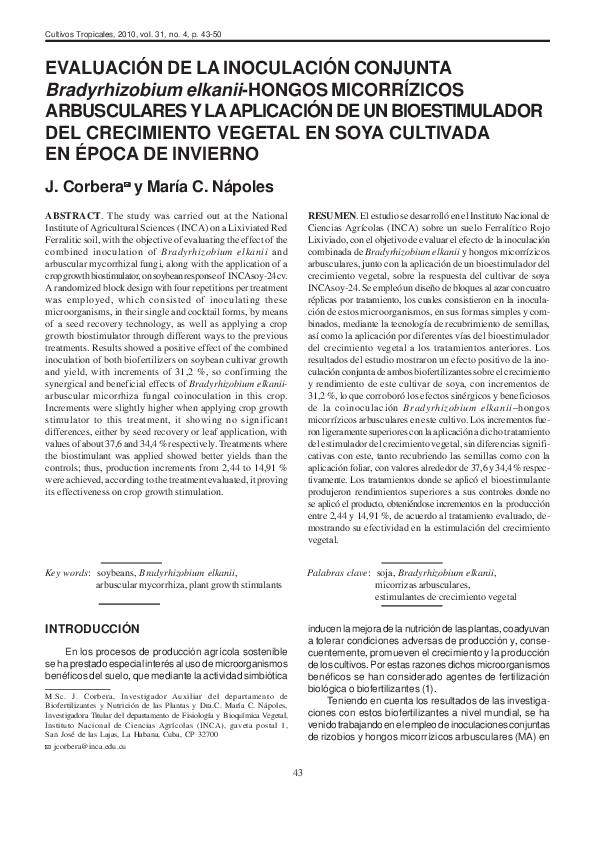 (PDF) EVALUACIÓN DE LA INOCULACIÓN CONJUNTA Bradyrhizobium elkanii ...