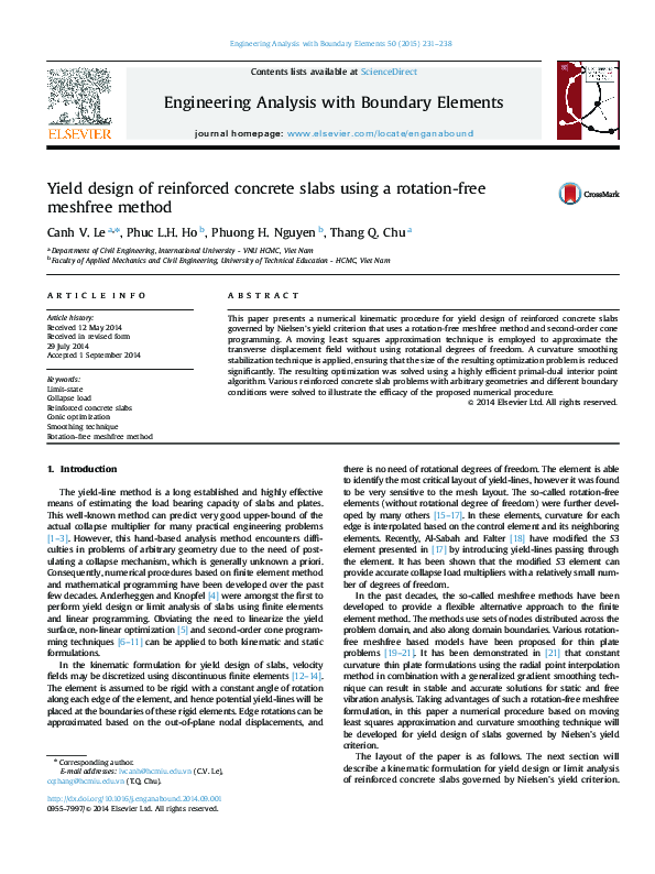 (PDF) Yield design of reinforced concrete slabs using a rotation-free meshfree method