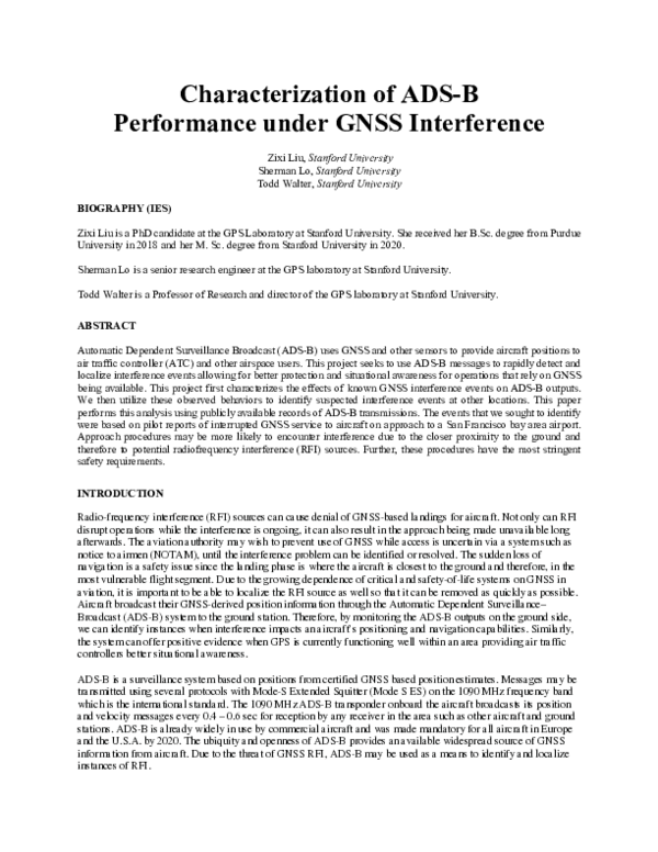 Pdf Characterization Of Ads B Performance Under Gnss Interference