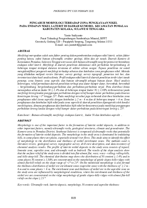(PDF) Pengaruh Morfologi Terhadap Zona Pengkayaan Nikel Pada Endapan Nikel Laterit DI Daerah ...
