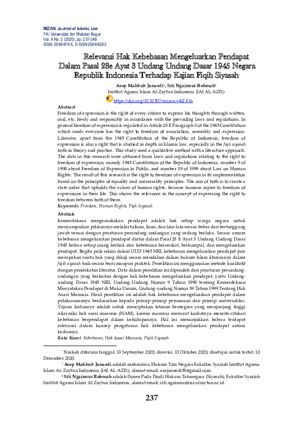 (PDF) Relevansi Hak Kebebasan Mengeluarkan Pendapat Dalam Pasal 28E ...