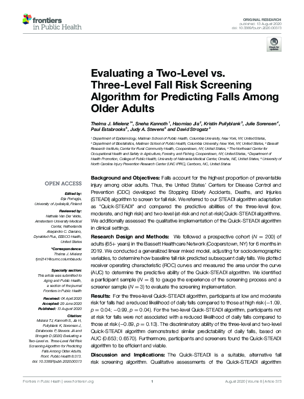 Pdf Evaluating A Two Level Vs Three Level Fall Risk Screening Algorithm For Predicting Falls