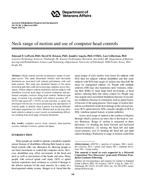 (PDF) Neck range of motion and use of computer head controls