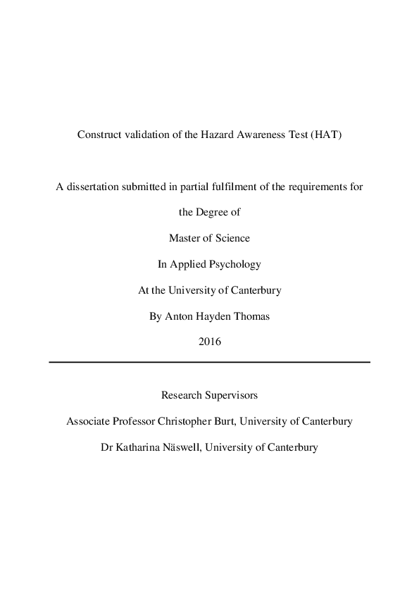 (PDF) Construct validation of the Hazard Awareness Test (HAT)