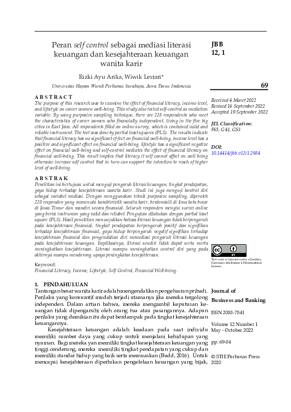 (PDF) Pengaruh literasi keuangan, tingkat pendapatan dan gaya hidup pada kesejahteraan keuangan ...