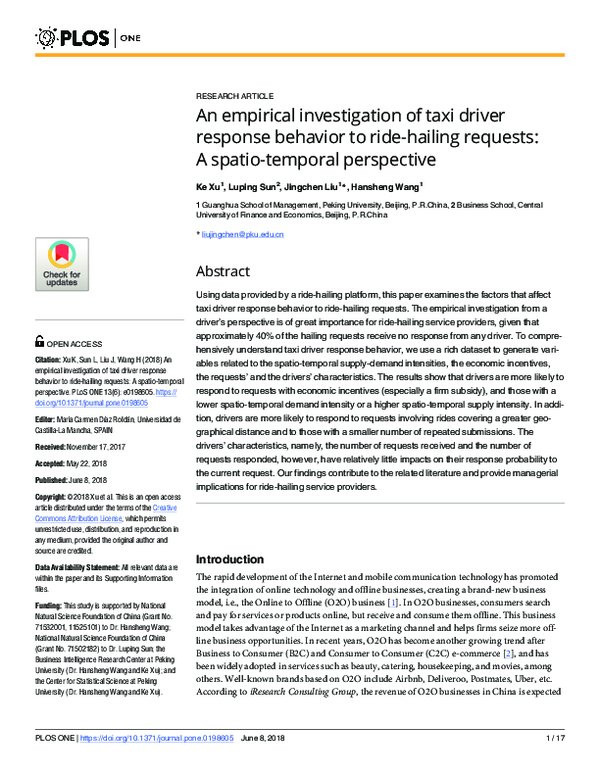 Pdf An Empirical Investigation Of Taxi Driver Response Behavior To