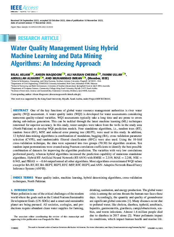 Pdf Water Quality Management Using Hybrid Machine Learning And Data Mining Algorithms An