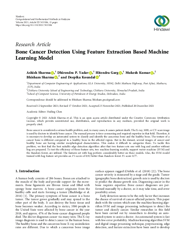 (PDF) Bone Cancer Detection Using Feature Extraction Based Machine ... (PDF) Bone Cancer Detection Using Feature Extraction Based Machine ...