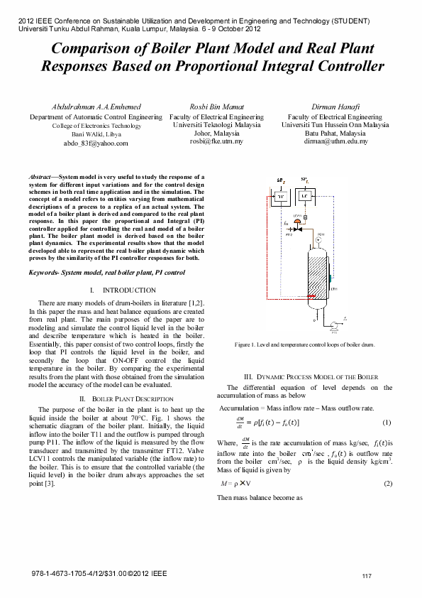 (PDF) Comparison of boiler plant model and real plant responses based on proportional Integral ...