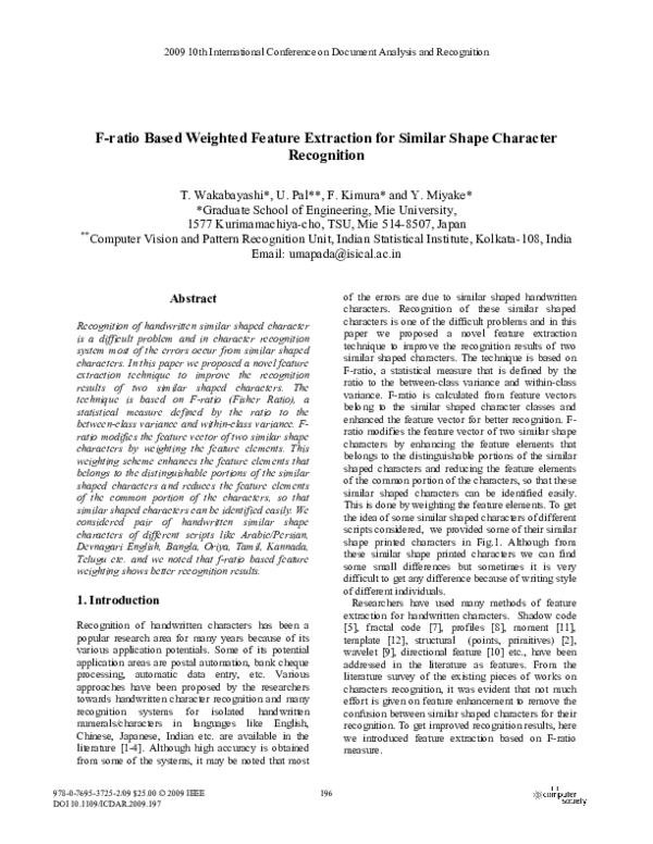 (PDF) F-ratio Based Weighted Feature Extraction for Similar Shape ...