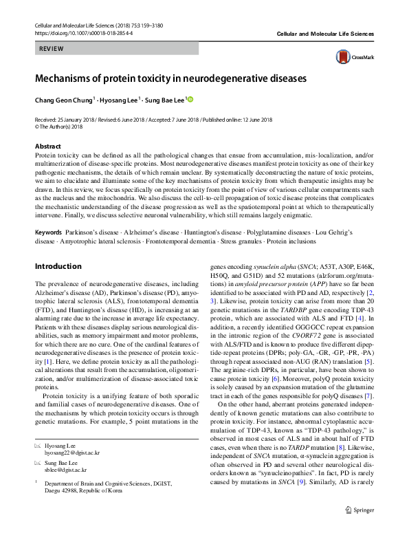 (PDF) Mechanisms of protein toxicity in neurodegenerative diseases