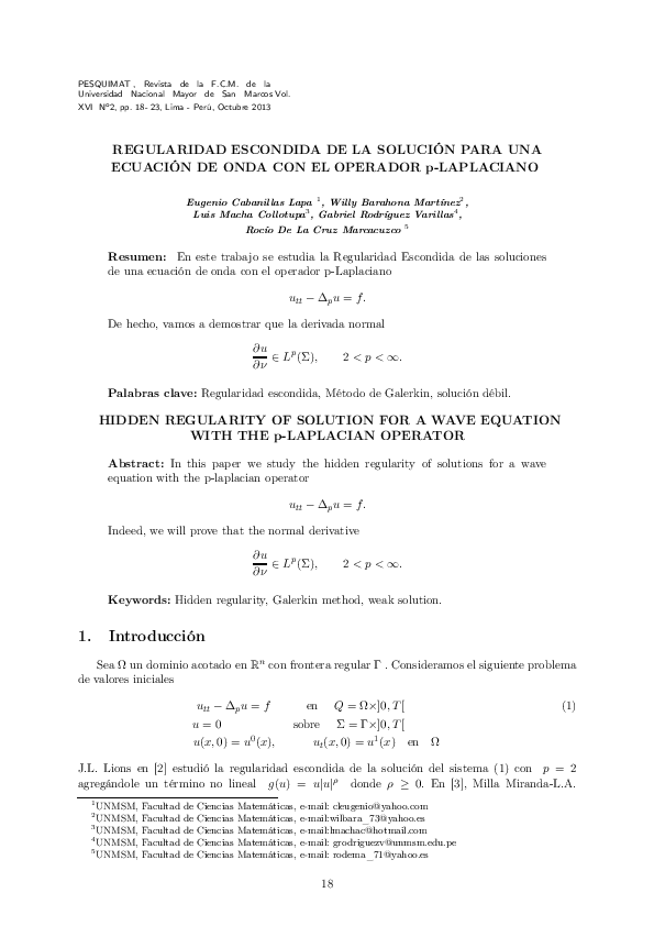 (PDF) HIDDEN REGULARITY OF SOLUTION FOR A WAVE EQUATION WITH THE p-LAPLACIAN OPERATOR