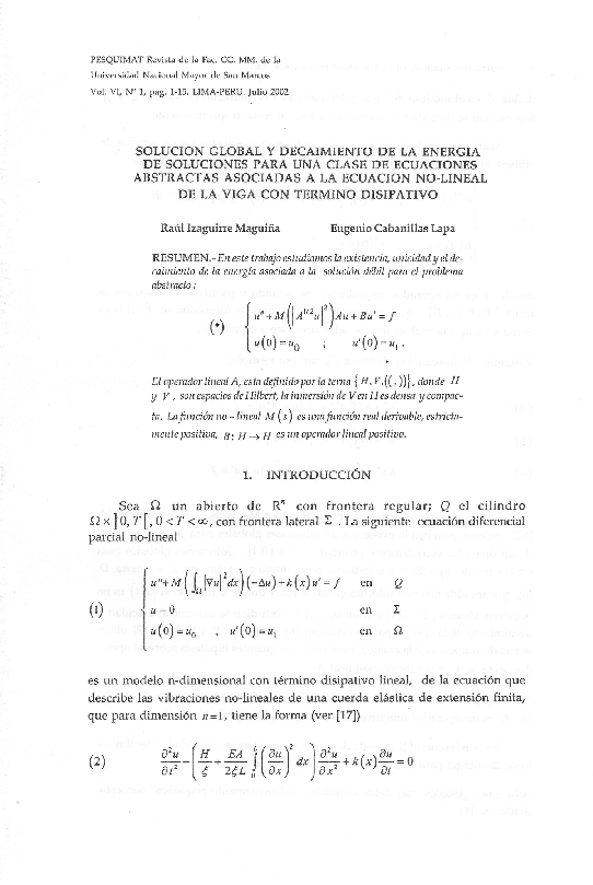 (PDF) Solucion Global y Decaimiento De La Energia De Soluciones Para Una Clase De Ecuaciones ...