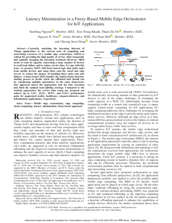 Pdf Latency Minimization In A Fuzzy Based Mobile Edge Orchestrator For Iot Applications