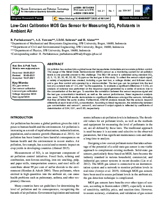 (PDF) Low-Cost Calibration MOS Gas Sensor for Measuring SO2 Pollutants ...