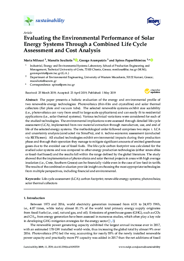 (PDF) Evaluating the Environmental Performance of Solar Energy Systems Through a Combined Life ...