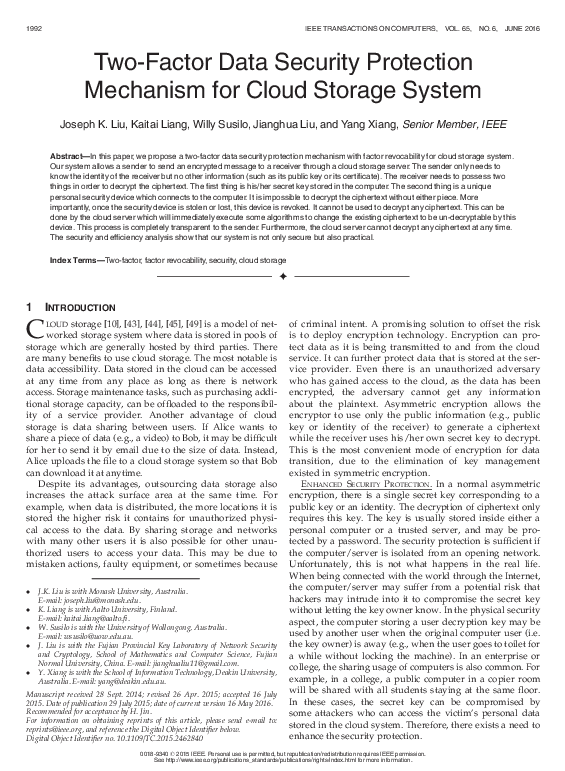 (PDF) Two-Factor Data Security Protection Mechanism for Cloud Storage ...