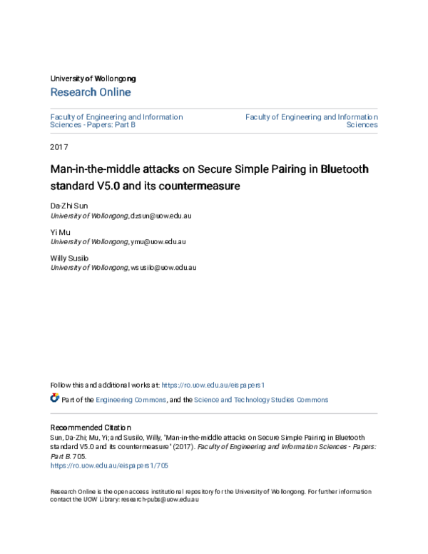 (PDF) Man-in-the-middle attacks on Secure Simple Pairing in Bluetooth standard V5.0 and its ...
