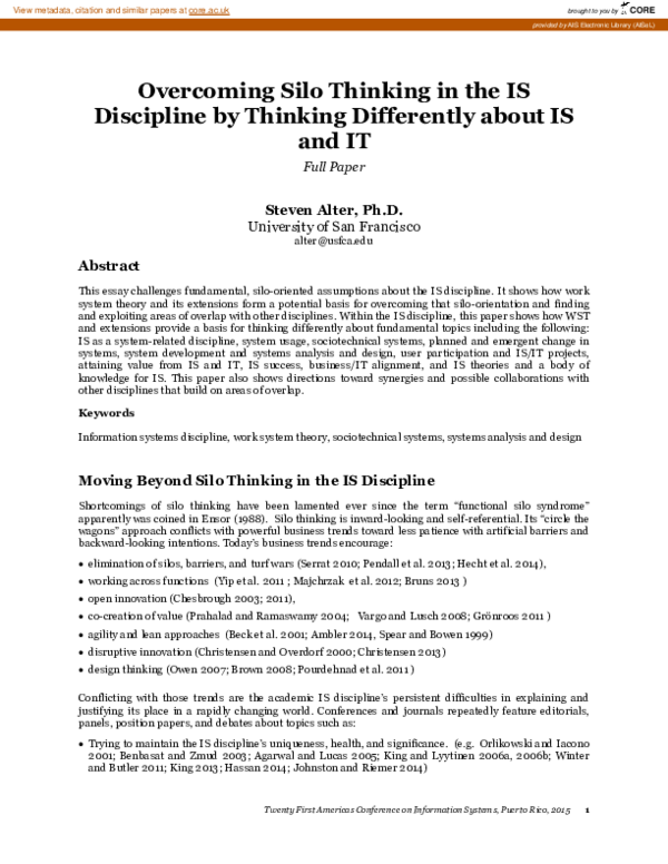 (PDF) Overcoming Silo Thinking in the IS Discipline by Thinking ...